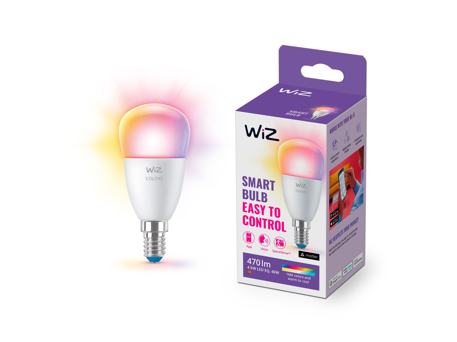 WiZ Color P45 E14 Smart Mini Lampa - RGB/16 miljoner färger + Dimbar ...