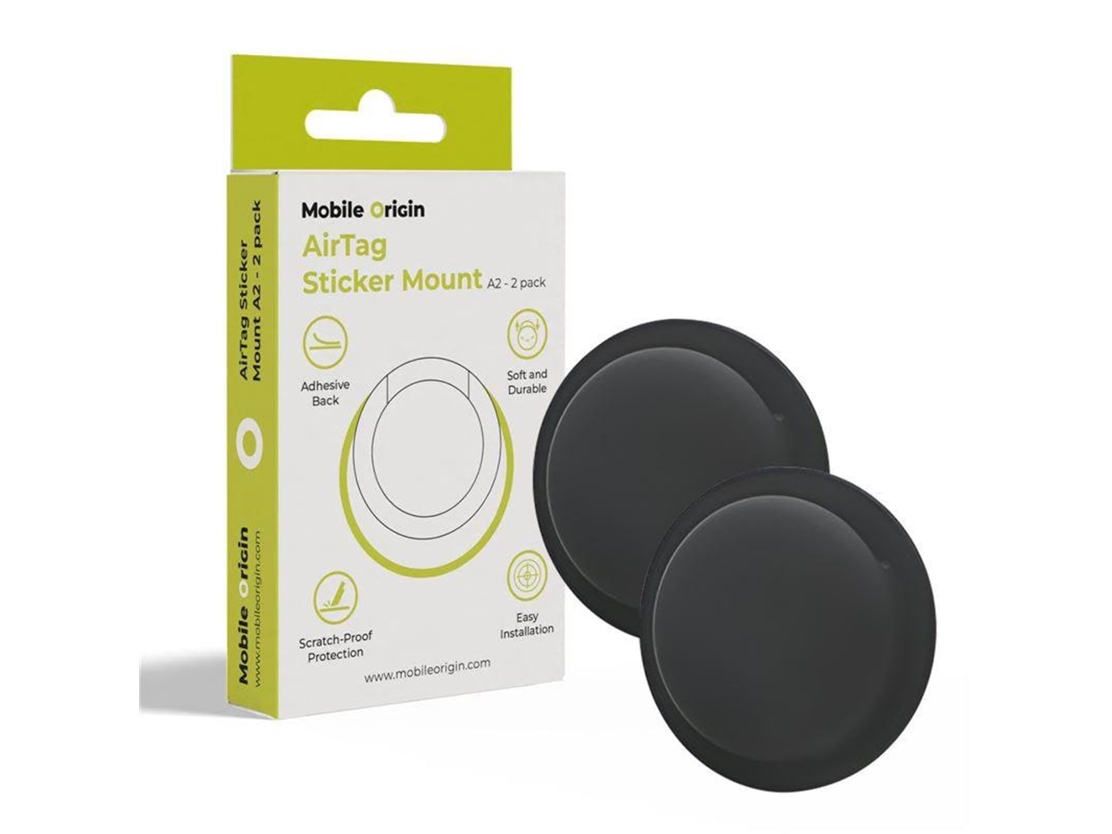 Mobile Origin Airtag Sticker Mount A2 - 2 pack - black | I lager