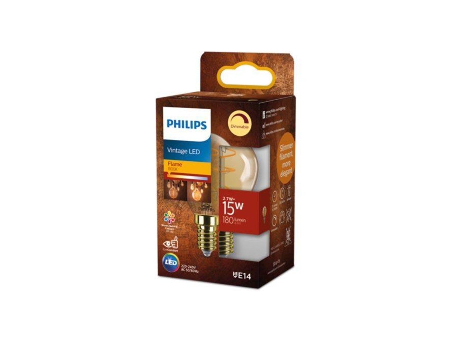 Philips LED-glödlampa Filament Mini-ball 2.7W/918 (15W) Dimmable Amber E14