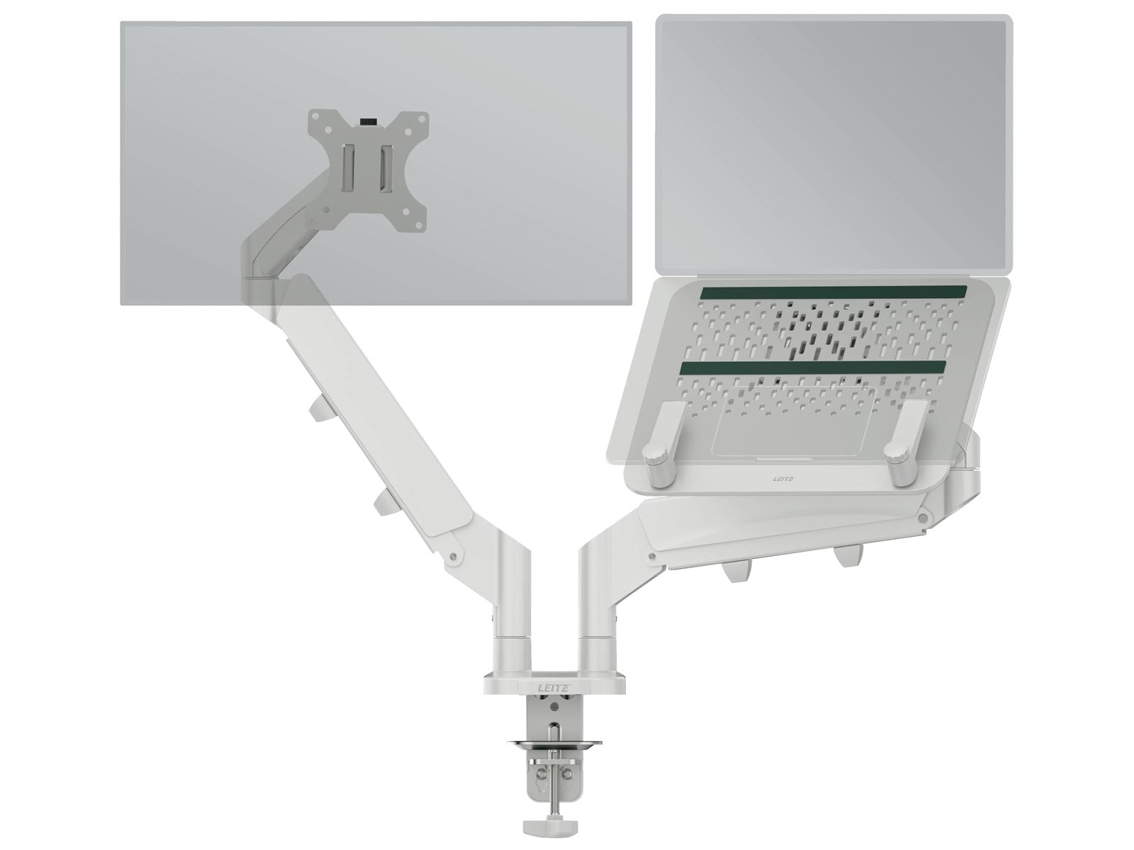 Leitz Ergo Space Saving Dual Monitor & Laptop Arm Grey | I lager