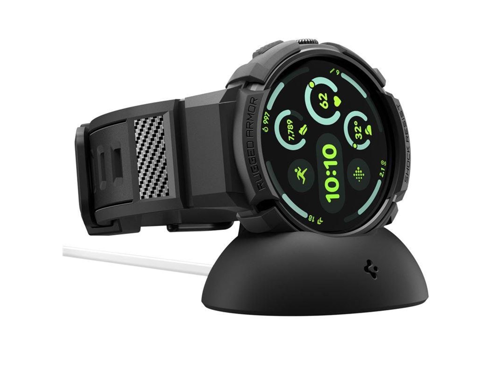 Spigen Rugged Armor Pro + Stand - matte black - Google Pixel Watch 4 45mm