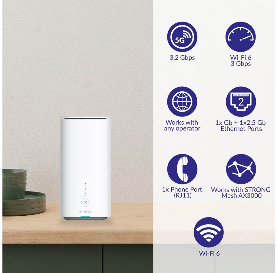Strong 5G Router AX3000 (WiFi 6) - 3.2 Gbit/s - 5G Wi-Fi 6 | I lager