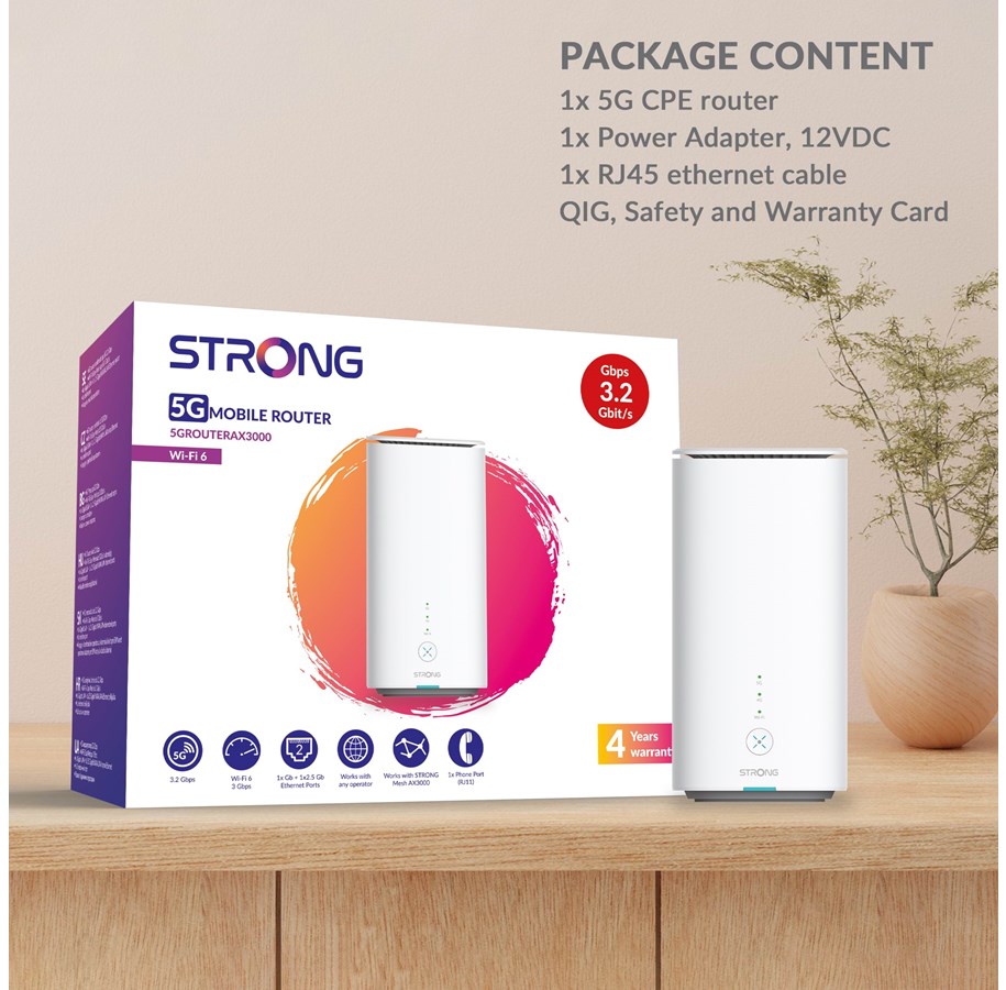 Strong 5G Router AX3000 (WiFi 6) - 3.2 Gbit/s - 5G Wi-Fi 6 | I lager