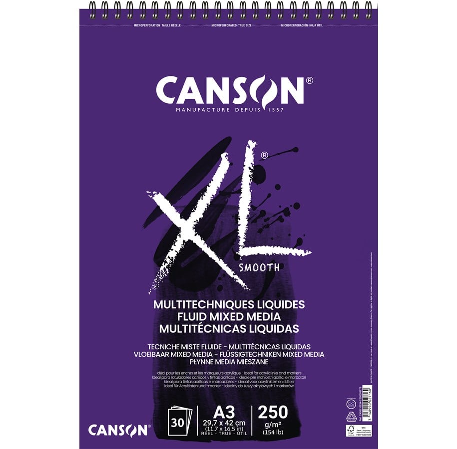 Canson XL Fluid Mixed Media A3 250G Spiral 30 SH | I lager | Billig